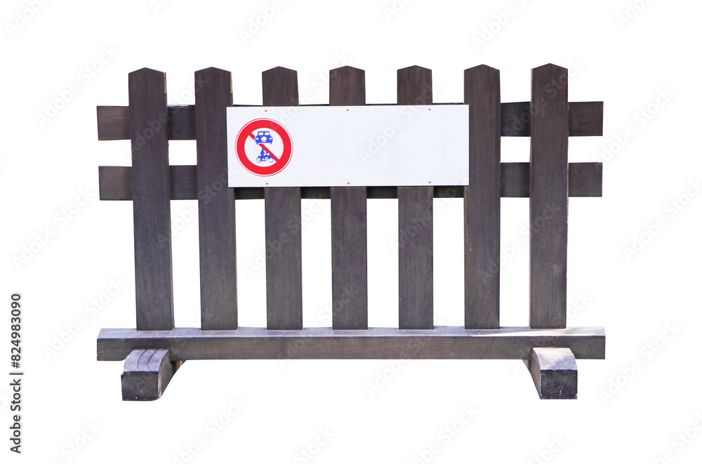 Signs or symbol prohibit motorcycle and cars pass located on wooden ...