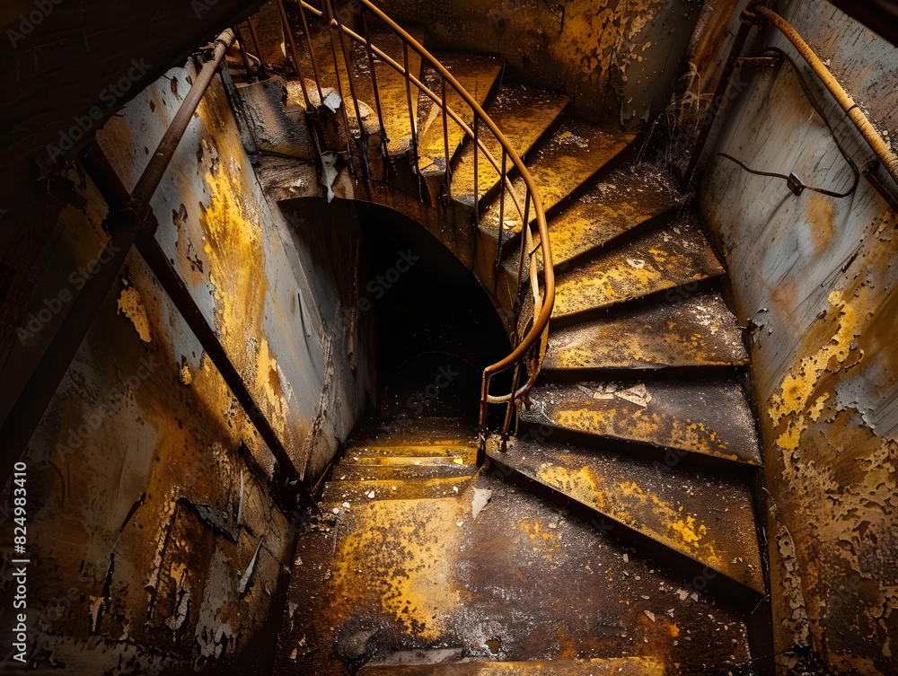 Rusty Decay: Eerie Abandoned Spiral Staircase with Corroded Metal ...