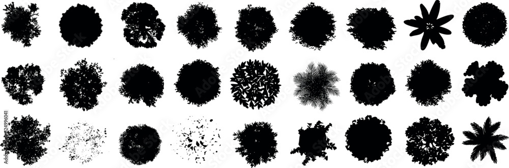 tree top view vector set, Tree foliage silhouette collection. leaf ...