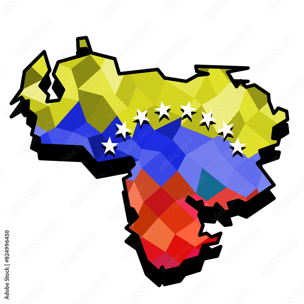 Isolated Geometric Line Art Venezuela Map, Low Poly Red Yellow and ...