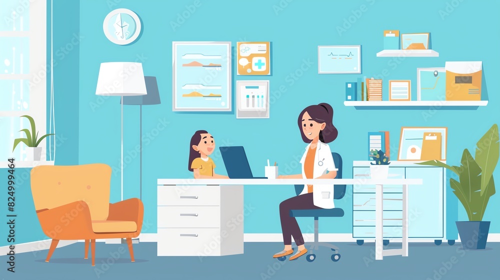 Pediatric physician art flat design side view child care theme ...