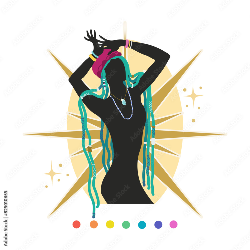Esoteric Sacred Woman with Chakras, Boho Astrology Goddess Silhouette ...