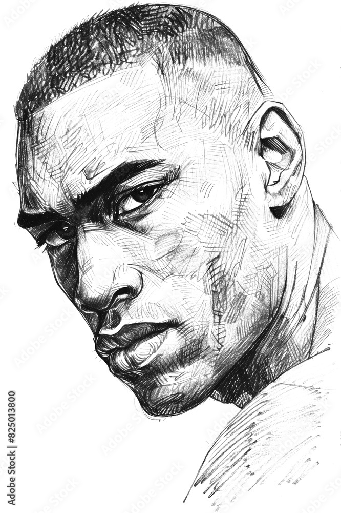 portrait of a handsome young black man. Doodle pencil drawing style ...