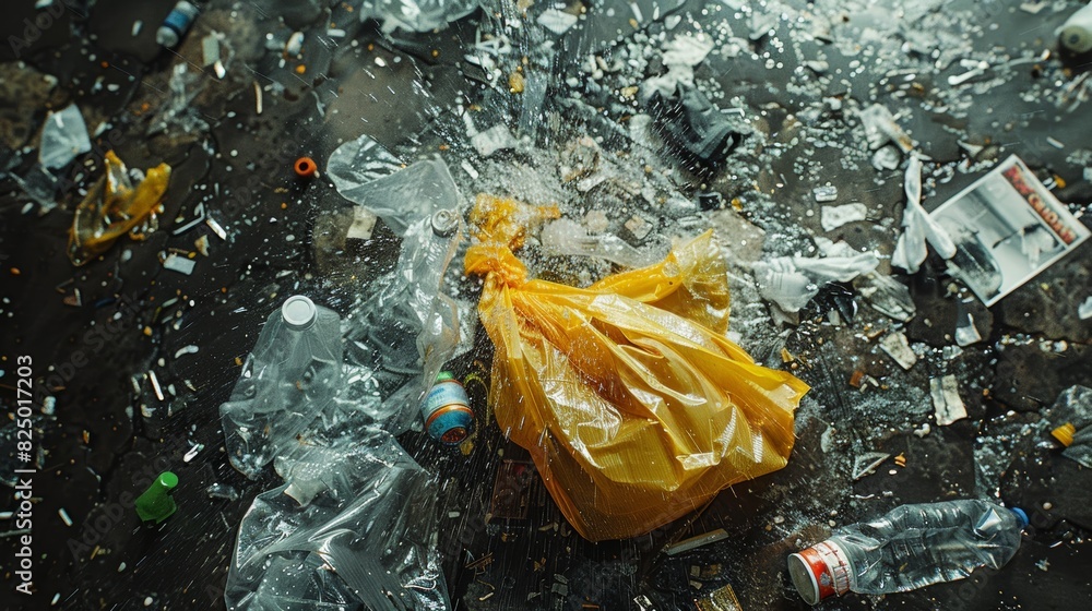 Environmental problem of plastic rubbish pollution. Waste foam ...