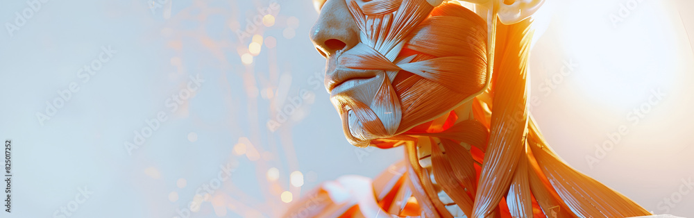 Human body muscle anatomy of face with the bokeh in the background ...