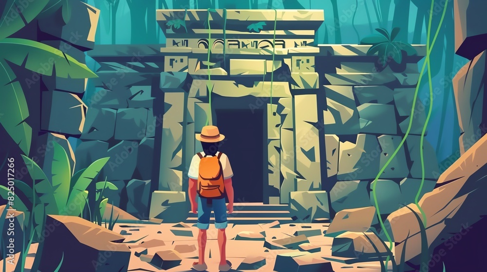 Explorer archaeologist illustration flat design front view ancient ...