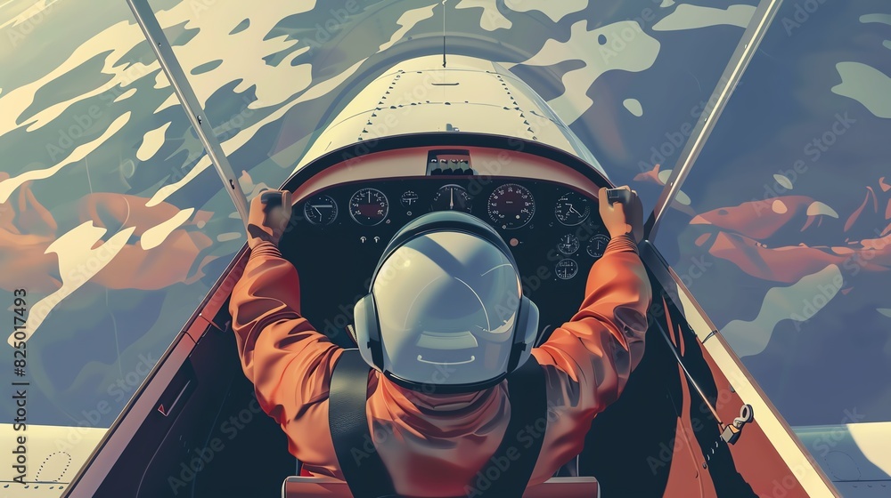 Cartoon aeroplane pilot sketch flat design top view flight theme 3D ...