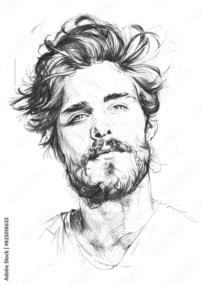 portrait of a handsome young man. Doodle pencil drawing style. Charcoal ...