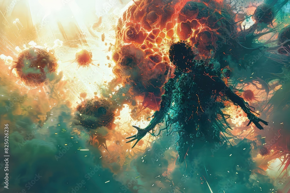 Fantasy depiction of a body under attack by tuberculosis creatures ...