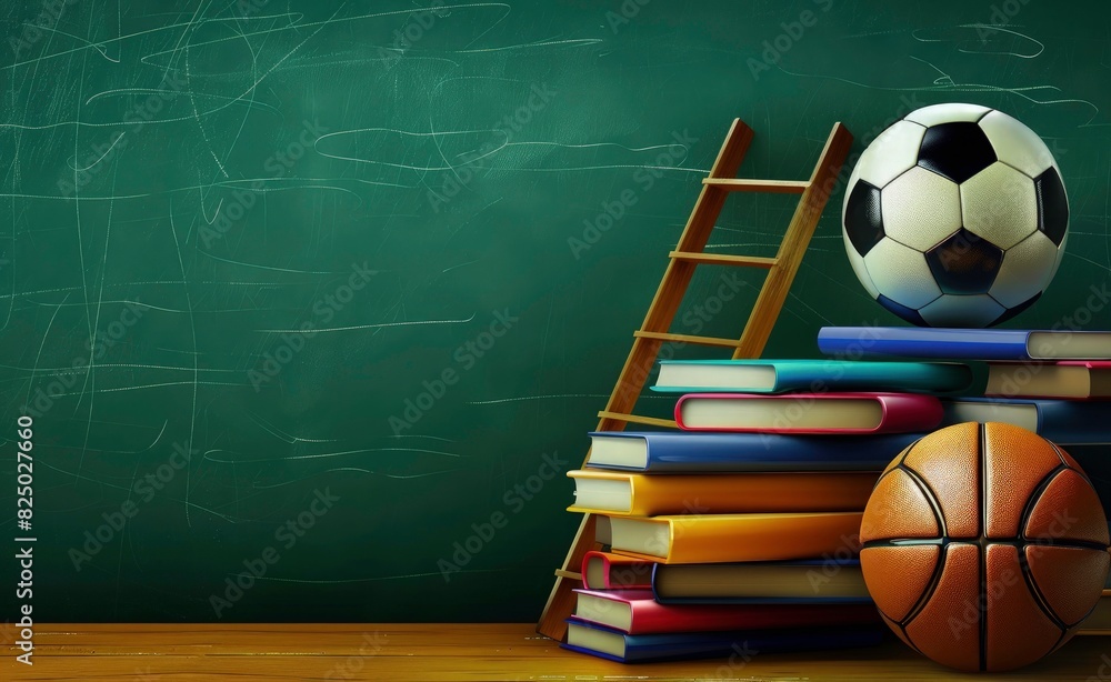 Welcome back to school background with books, a basketball, and a ...