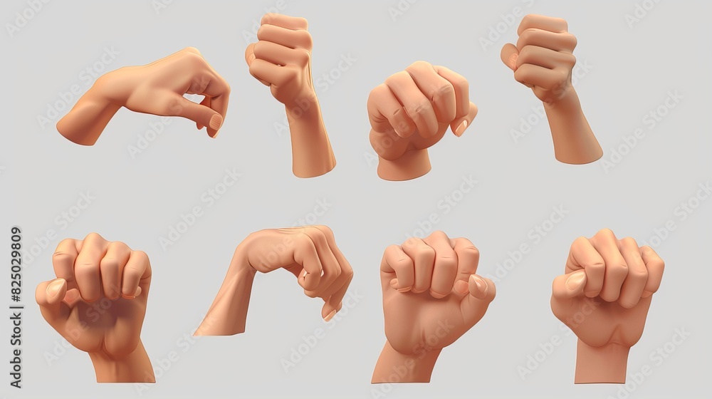 Modern illustration depicting realistic 3D hands. The hands show ...