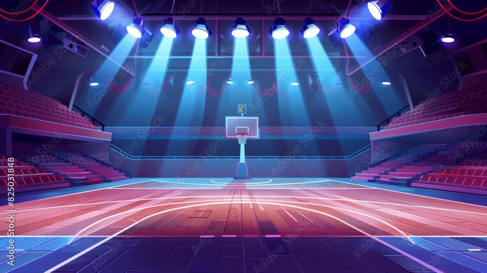 This is a modern cartoon background of an empty basketball court. This ...