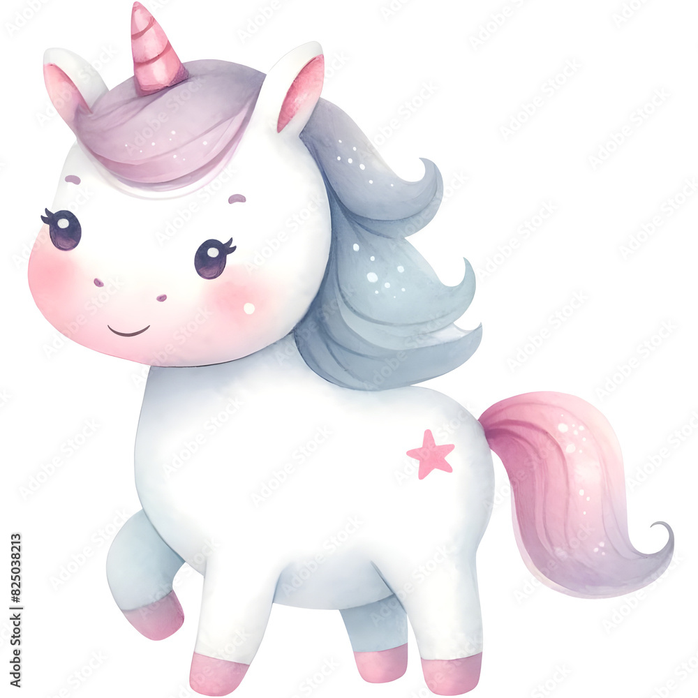 Watercolor unicorn clipart. Magical unicorn clip art in cartoon style ...