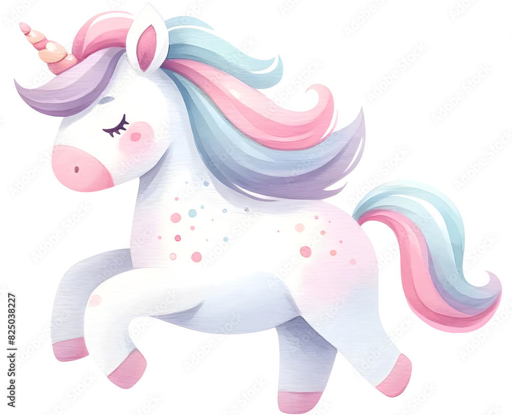 Watercolor unicorn clipart. Magical unicorn clip art in cartoon style ...