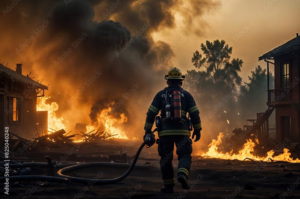 The dramatic scene was engulfed in flames with thick billowing smoke ...
