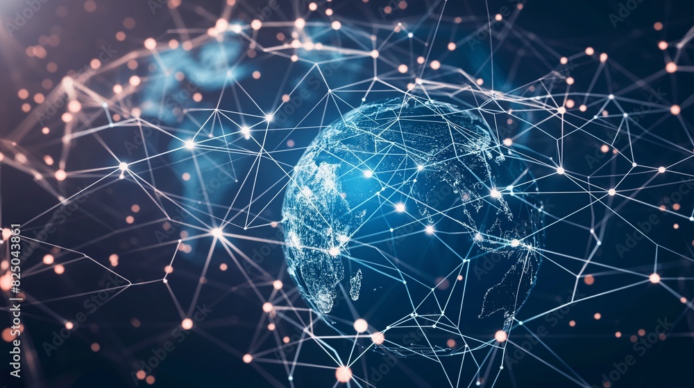 A graphic representation of social media connections, with a digital ...