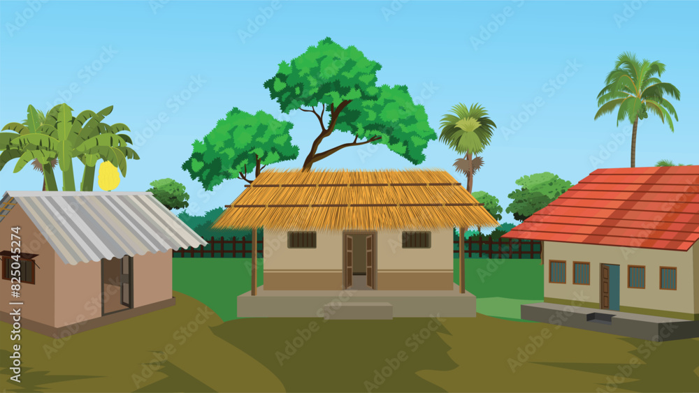 Indian village house yard with nature background. Asian village scene ...