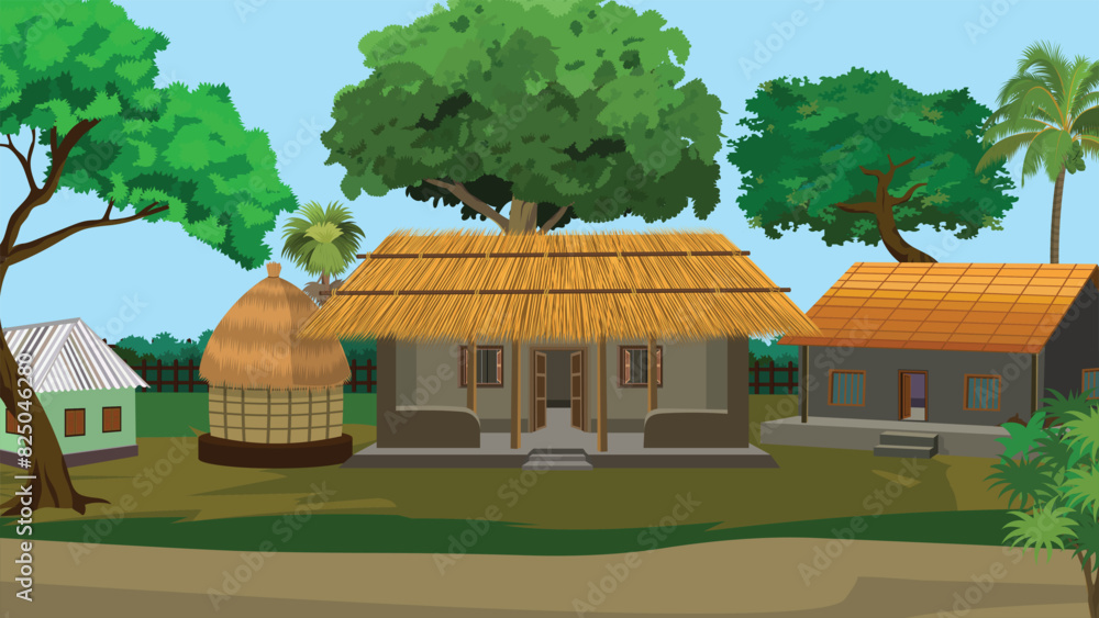 Indian village house background for cartoon animation landscape with ...