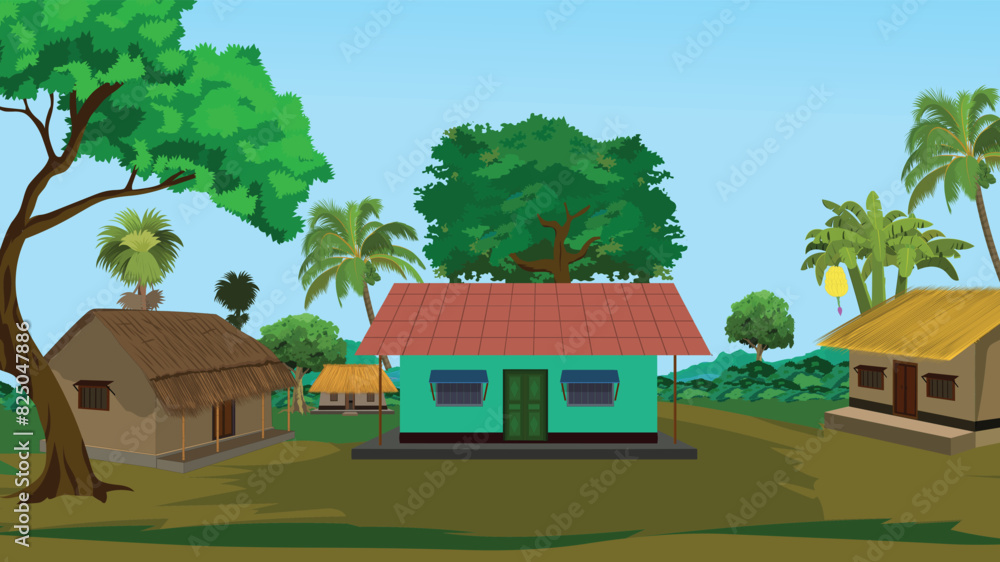 Indian village house background for cartoon animation landscape with ...