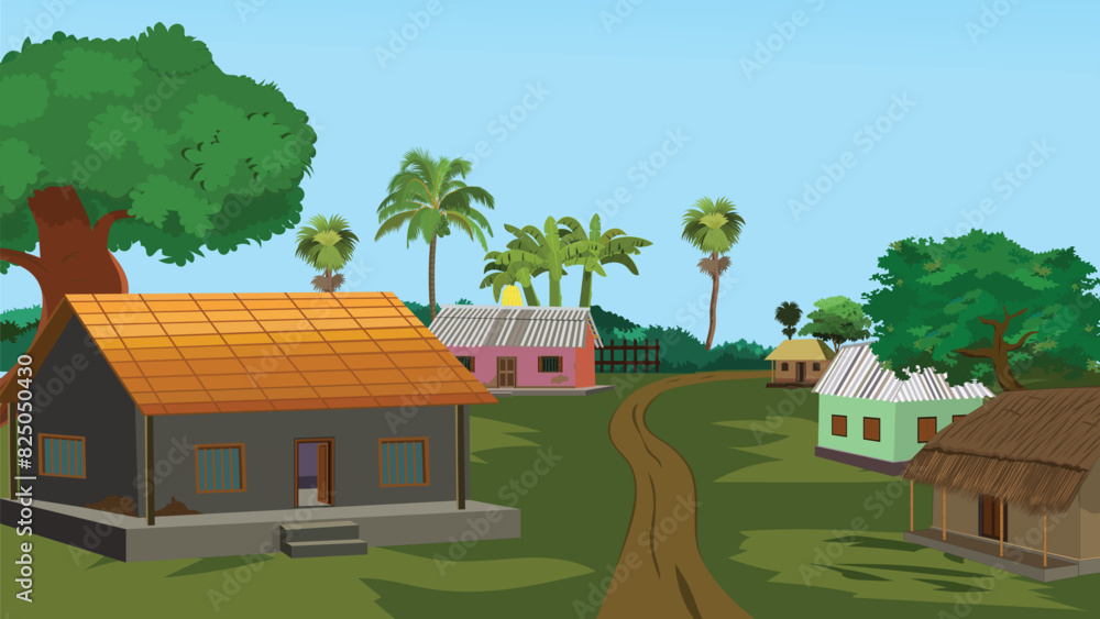 Indian village house with nature background. Asian village scene ...