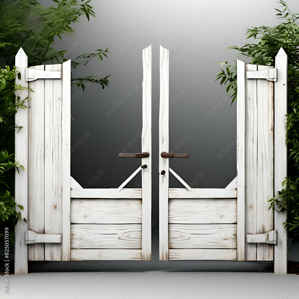 Wooden white washed rustic board wood fence gate on transparent ...