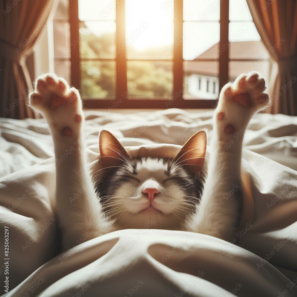 Good Morning Sunshine, Says the Cat, happy tuxedo cat stretches its ...
