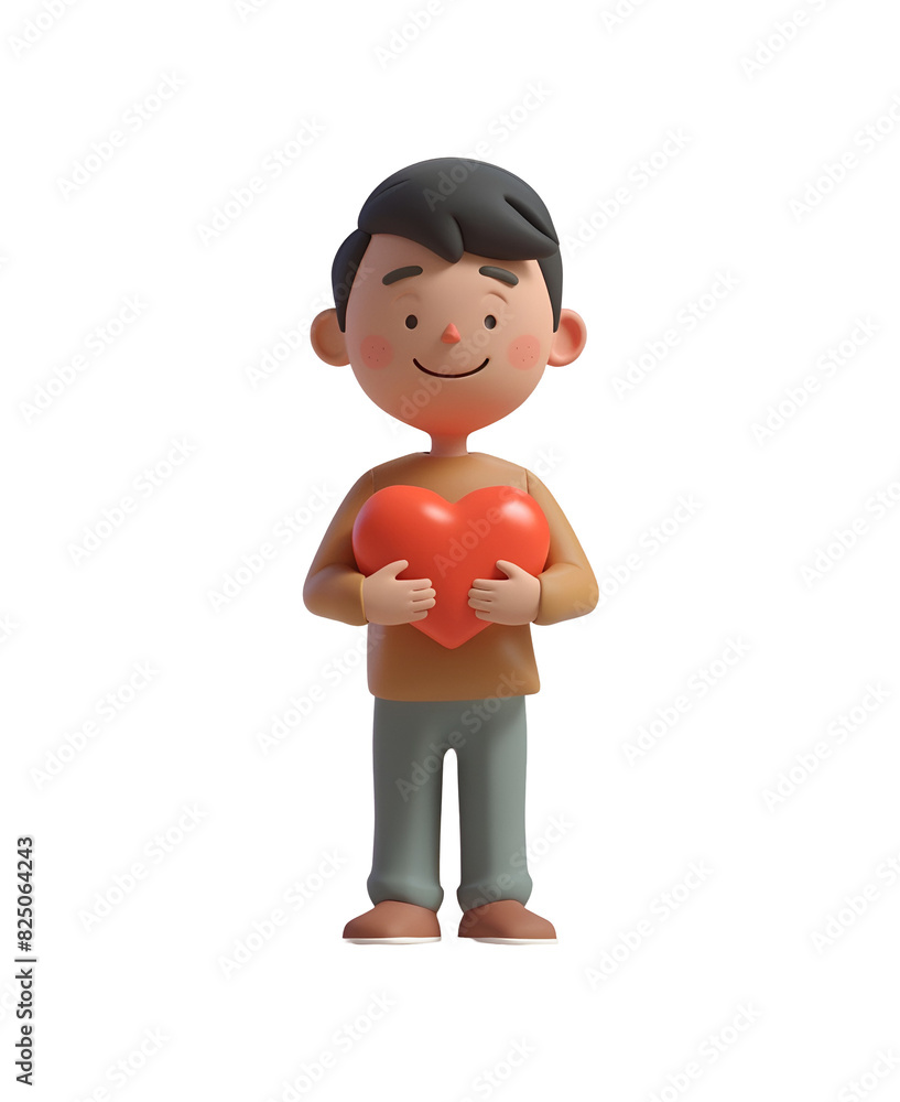 Cute Chibi Cartoon: 3D Render Illustration of a Happy Man Holding a Big ...