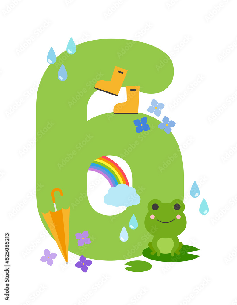 Typographic illustration of June summer concept. Set of number 6 and ...