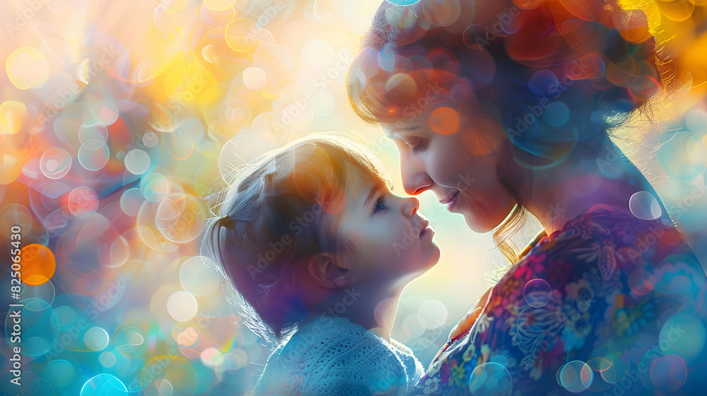 Abstract Digital Art of Glossy Mother and Child Reflecting Joy and ...