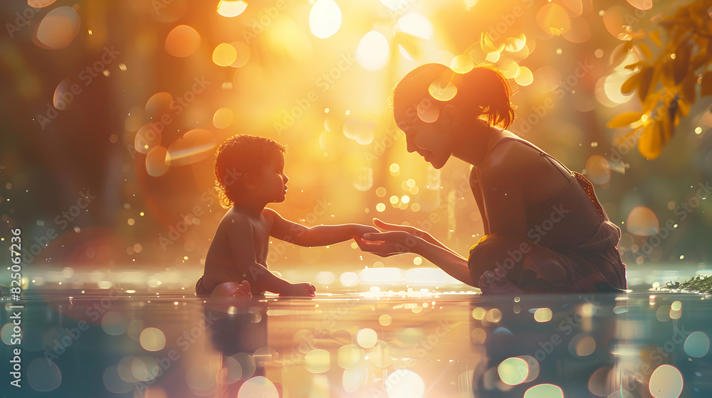 Glossy Mum and Kid Play: Joyful Bond Connection in Digital Art ...