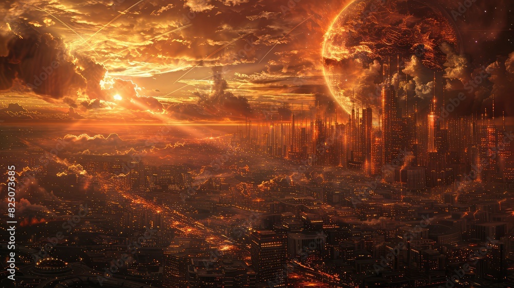 Ilustrace „Bustling Futuristic City on Venus: Daytime Scene with ...