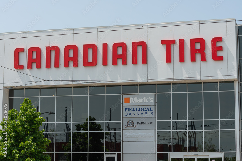 exterior building facade and sign of Canadian Tire, a ubiquitous ...