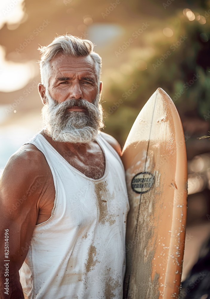 Experienced Surfer Reflecting on the Last Days of Summer Elderly Person ...