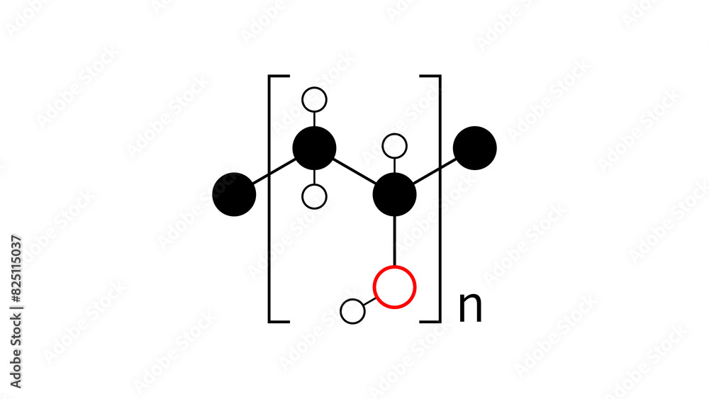 polyvinyl alcohol molecule, structural chemical formula, ball-and-stick ...