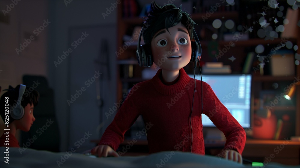 Visualize a captivating 3D scene set against a dark background, where a ...