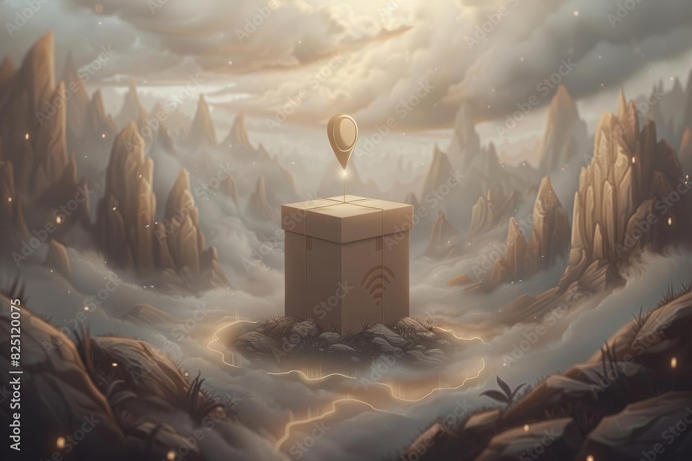 Modern 3D artwork depicting a navigation pin and a clearly marked GPS ...