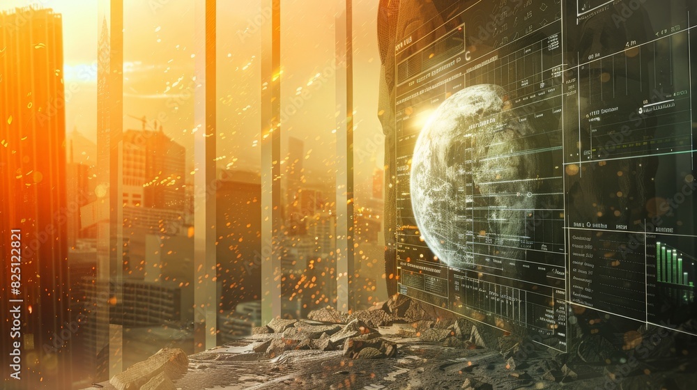 An evocative portrayal of a computer monitor displaying climate change ...