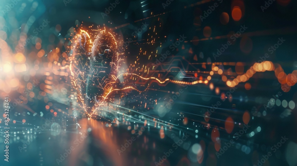 An immersive portrayal of a heartbeat line evolving into digital AI ...