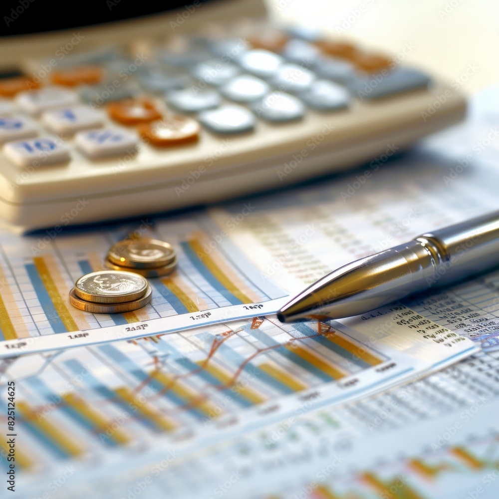 Data analysis. Charts and graphs with calculator and pen. Stock Photo ...