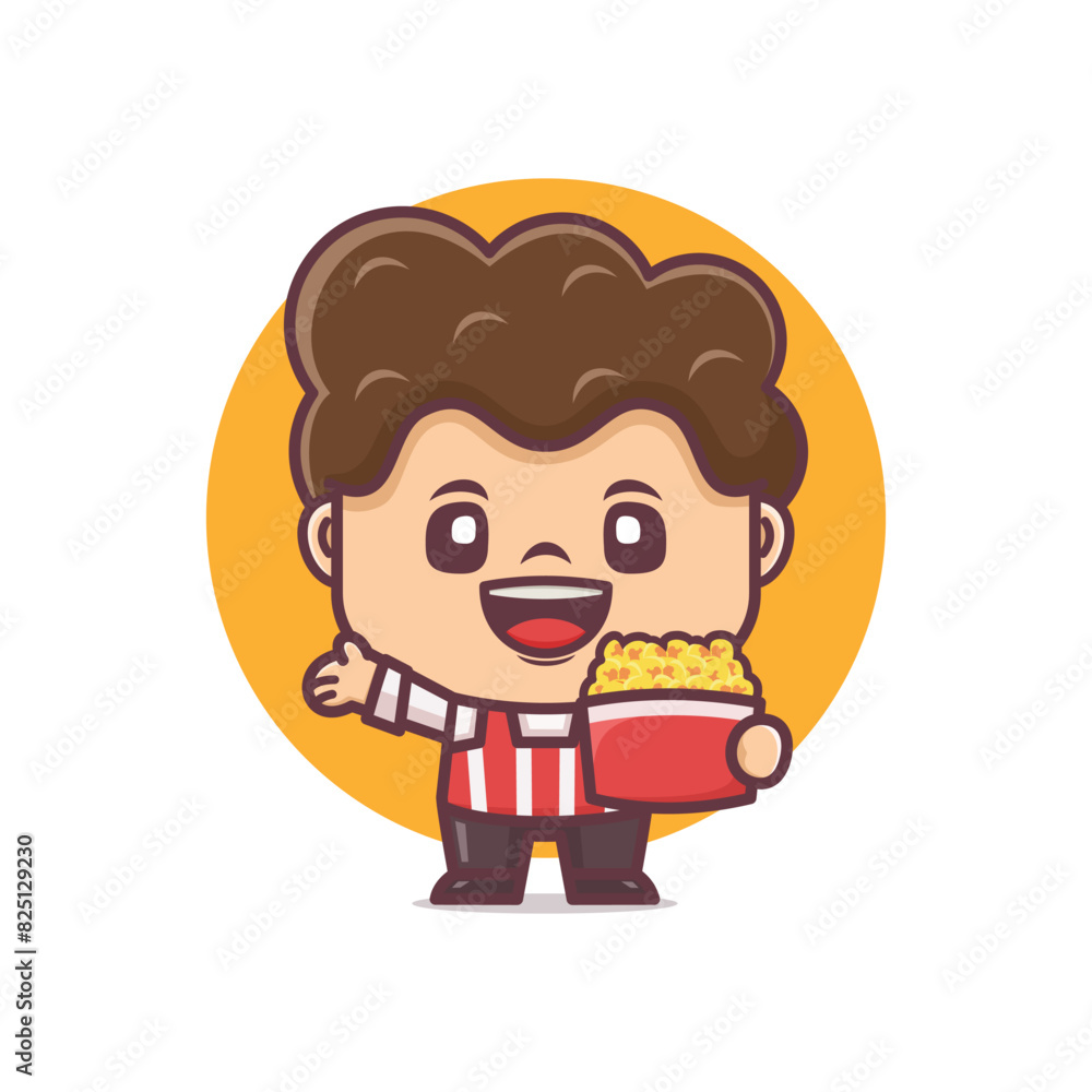 cute cartoon with pop corn, vector illustration for culinary industry ...