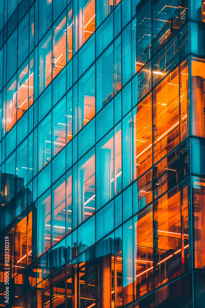 Reflective image at skyscrapers glass wall facade. Business office ...