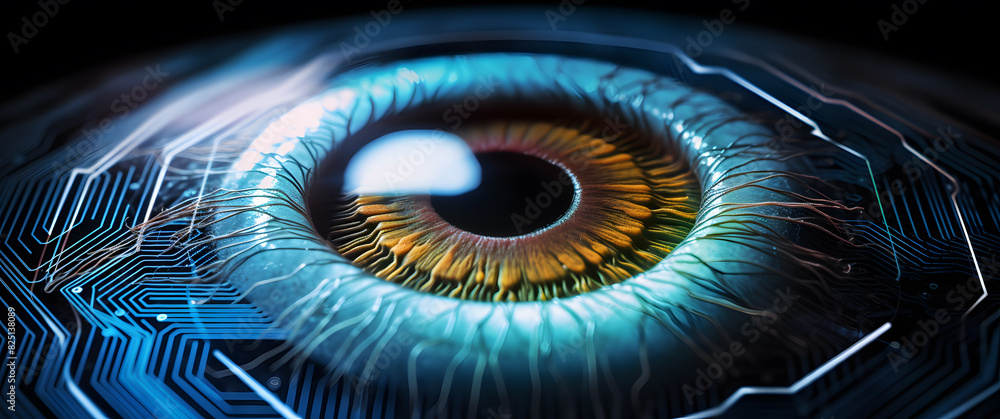 Visualization of Circuit Board CPU form eye pupil Processor Starting Digitalization Process and ...