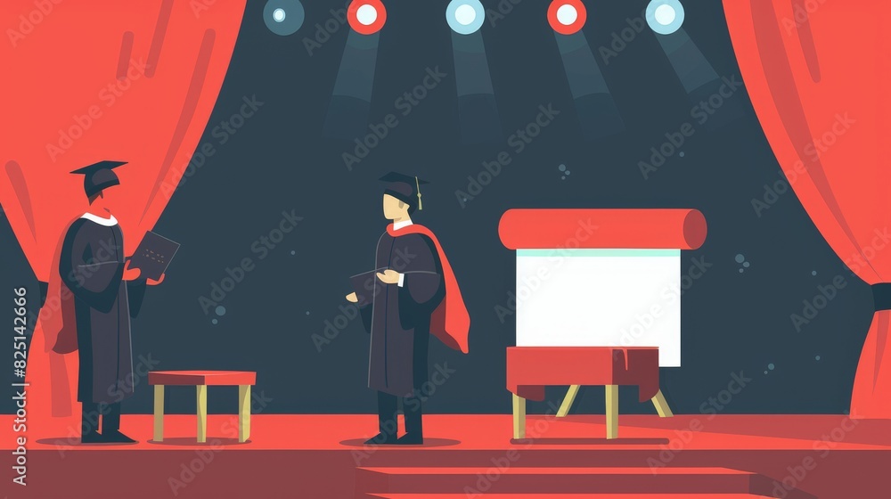 A 2D flat style illustration of a graduate character receiving their ...