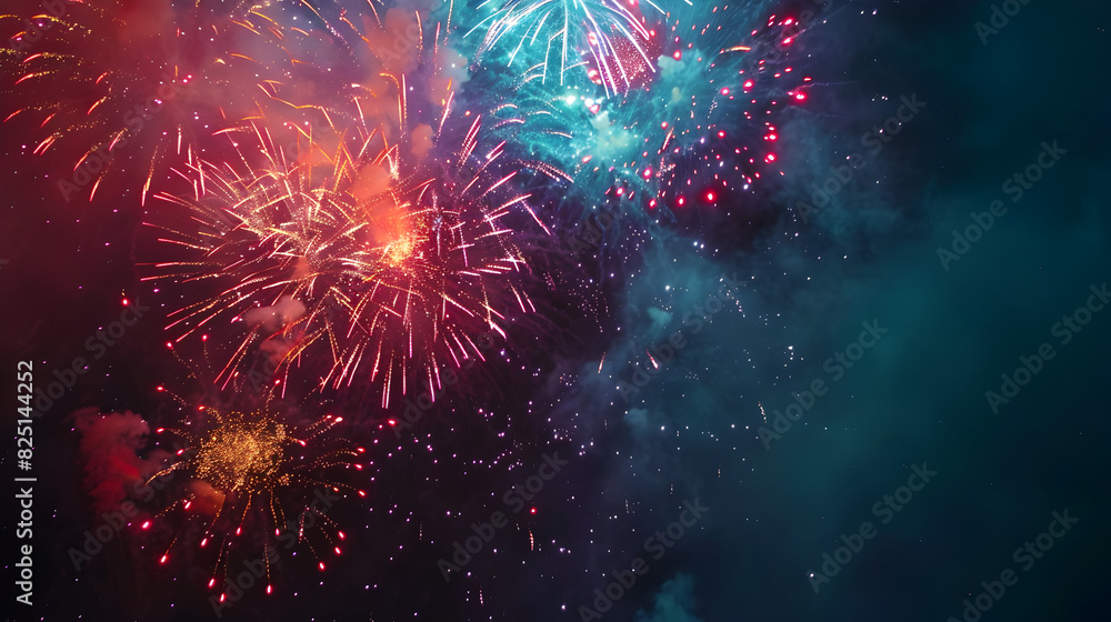 A fireworks display in the sky with a blue background. The fireworks ...
