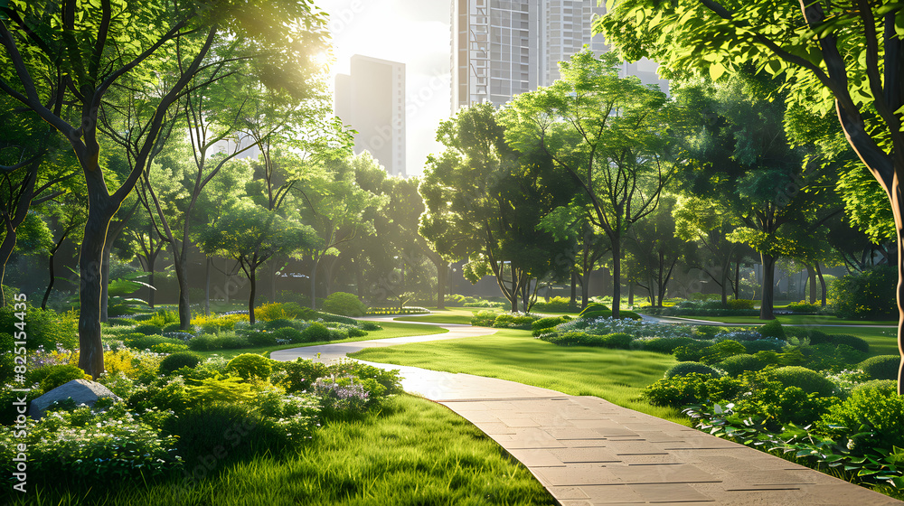 Glossy Urban Green Space Exemplifying Zero Carbon Emissions and Sustainable City Planning High ...