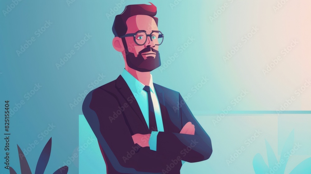 Illustration of a CEO character in professional attire, standing ...