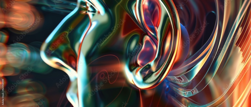 Lighting shines on a 3D rendered vestibular system within the ear ...