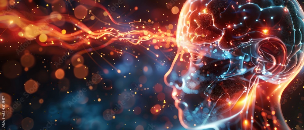 Lighting shines on a 3D rendered vestibular system within the ear ...