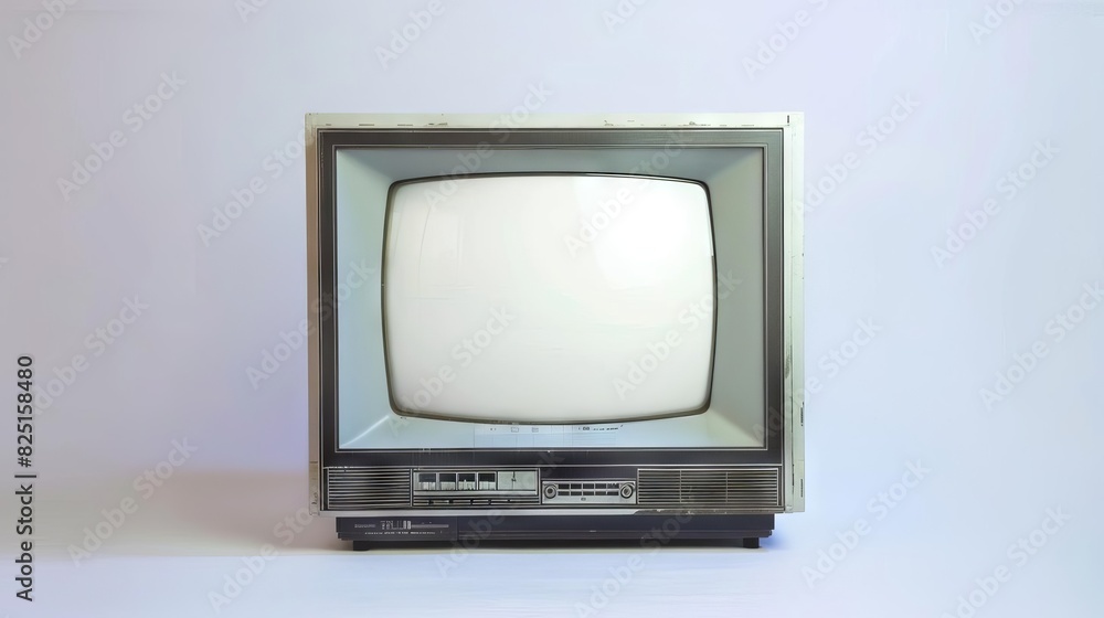 old vintage silver tv from 1980s2000s with white screen isolated on ...