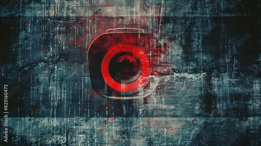 retro cctv or vhs video white noise texture with red recording ...